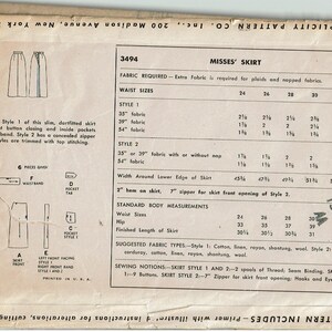 1950s Skirt Vintage Sewing Pattern Waist 26 Hip 35 Simplicity 3494 Straight Slim Skirt - Etsy