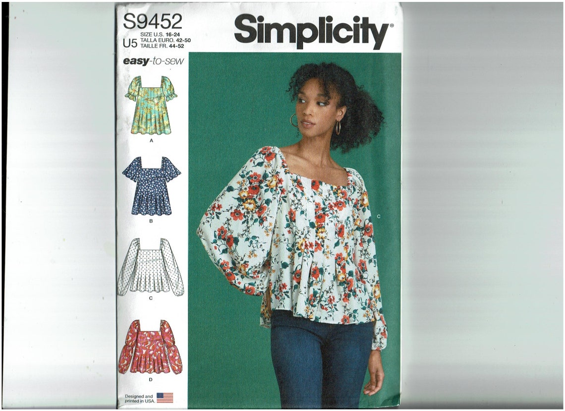 Simplicity Blouse Sewing Pattern UNCUT Simplicity 9452 Sizes - Etsy
