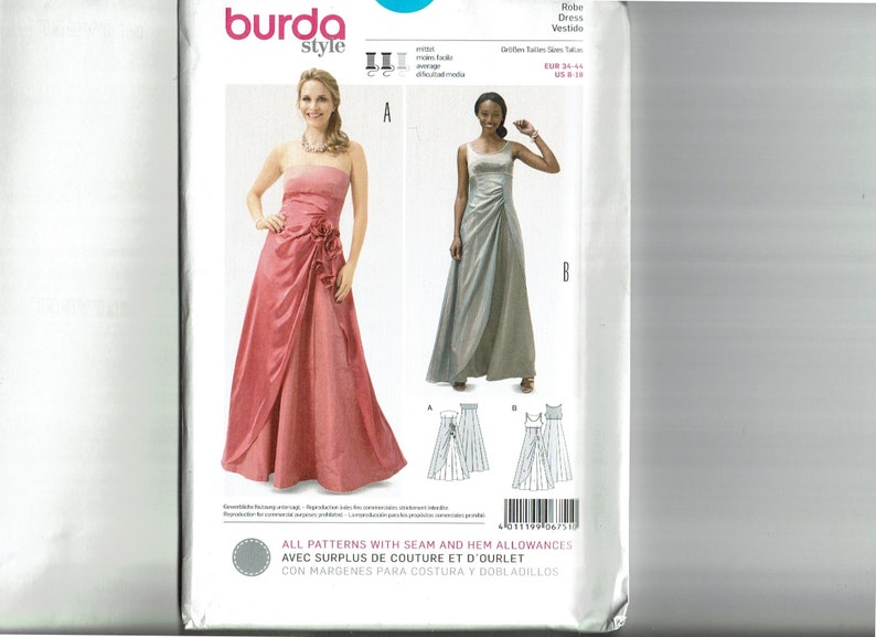 Burda Style Uncut Formal Dress Sewing Pattern Burda Stye 6751 - Etsy