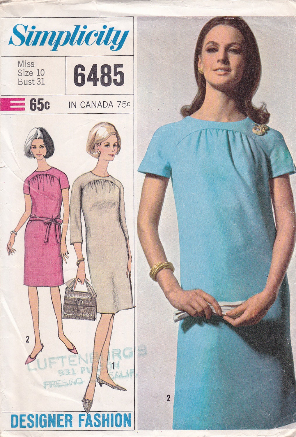 Designer Fashion Simplicity 6485 Size 10 or Size 16 1960s Sewing ...