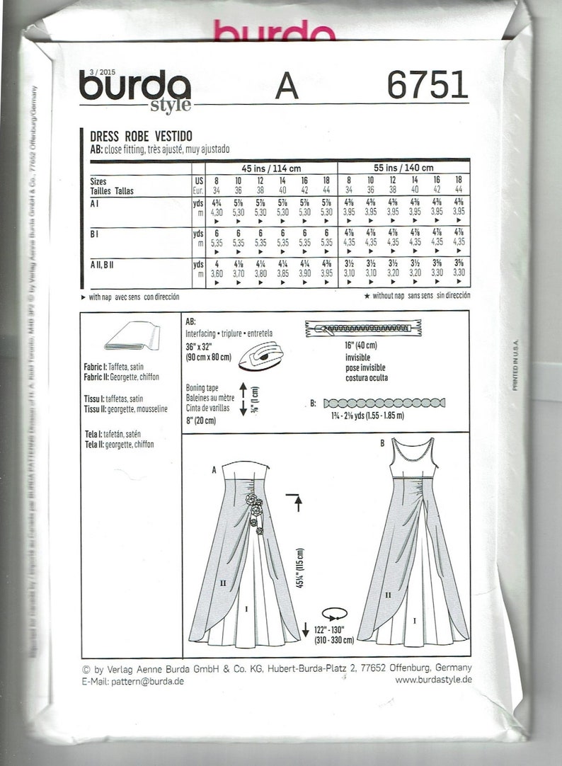 Burda Style Uncut Formal Dress Sewing Pattern Burda Stye 6751 - Etsy