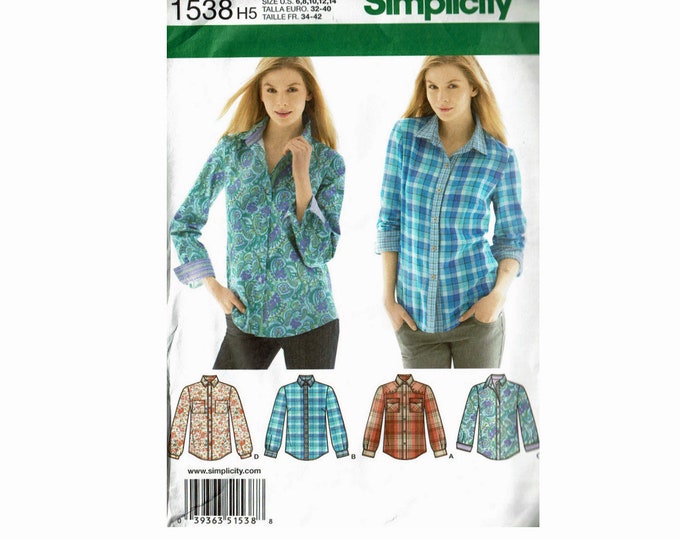 Simplicity 1538 Uncut Sewing Pattern Shirt With Sleeve Variations Sizes ...