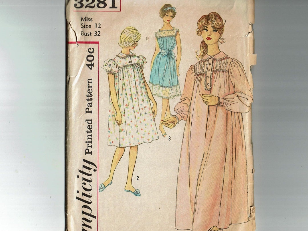 1960s Vintage Sewing Pattern Nightgown 12 Bust 32 Simplicity 3281 - Etsy