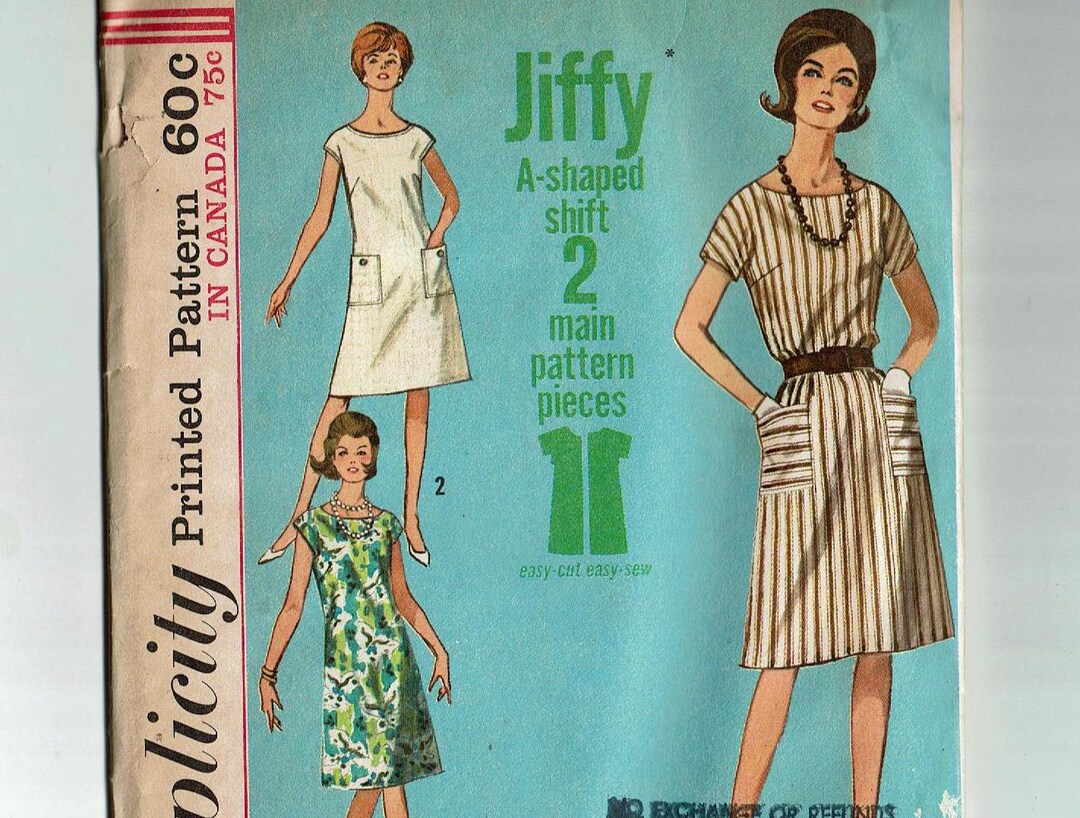 1960s Jiffy Dress Simple to Sew Size Extra Large Bust 42-44 Vintage Sewing Pattern Simplicity ...