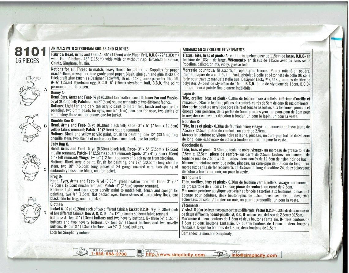 Animals With Styrofoam Bodies and Clothes Uncut Sewing Pattern - Etsy