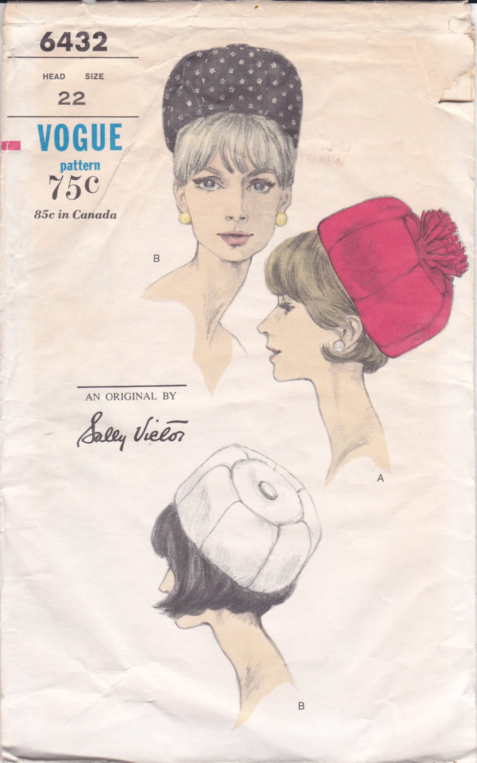 SALE 1960s Vintage Hat Sewing Pattern 1965 Sally Victor Vogue - Etsy Canada