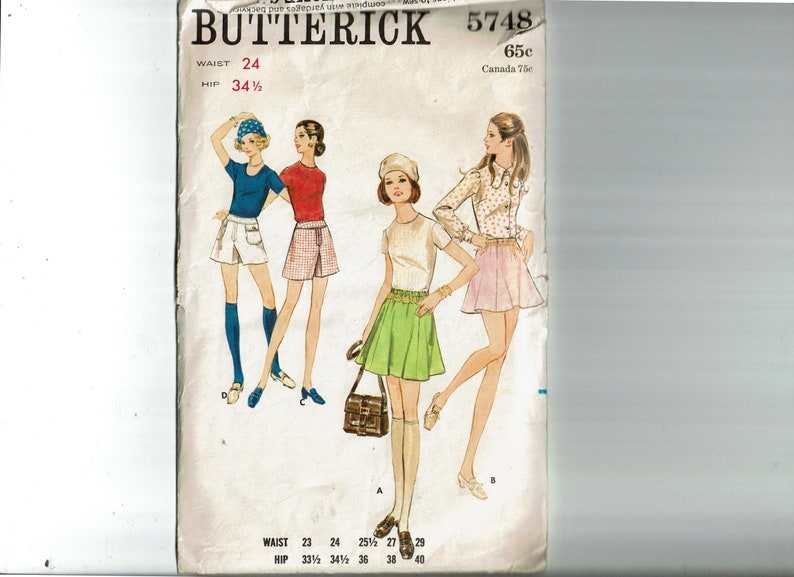Pantskirt Skirt 1970s Sewing Pattern Butterick 5748 Waist 24 - Etsy