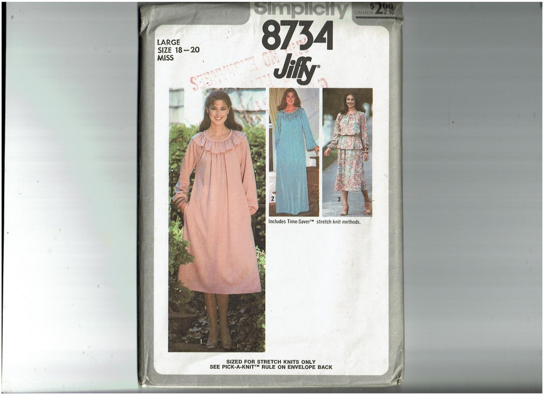 1970s Jiffy UNCUT Sewing Pattern Size 18 & 20 Simplicity 8734 Stretch ...