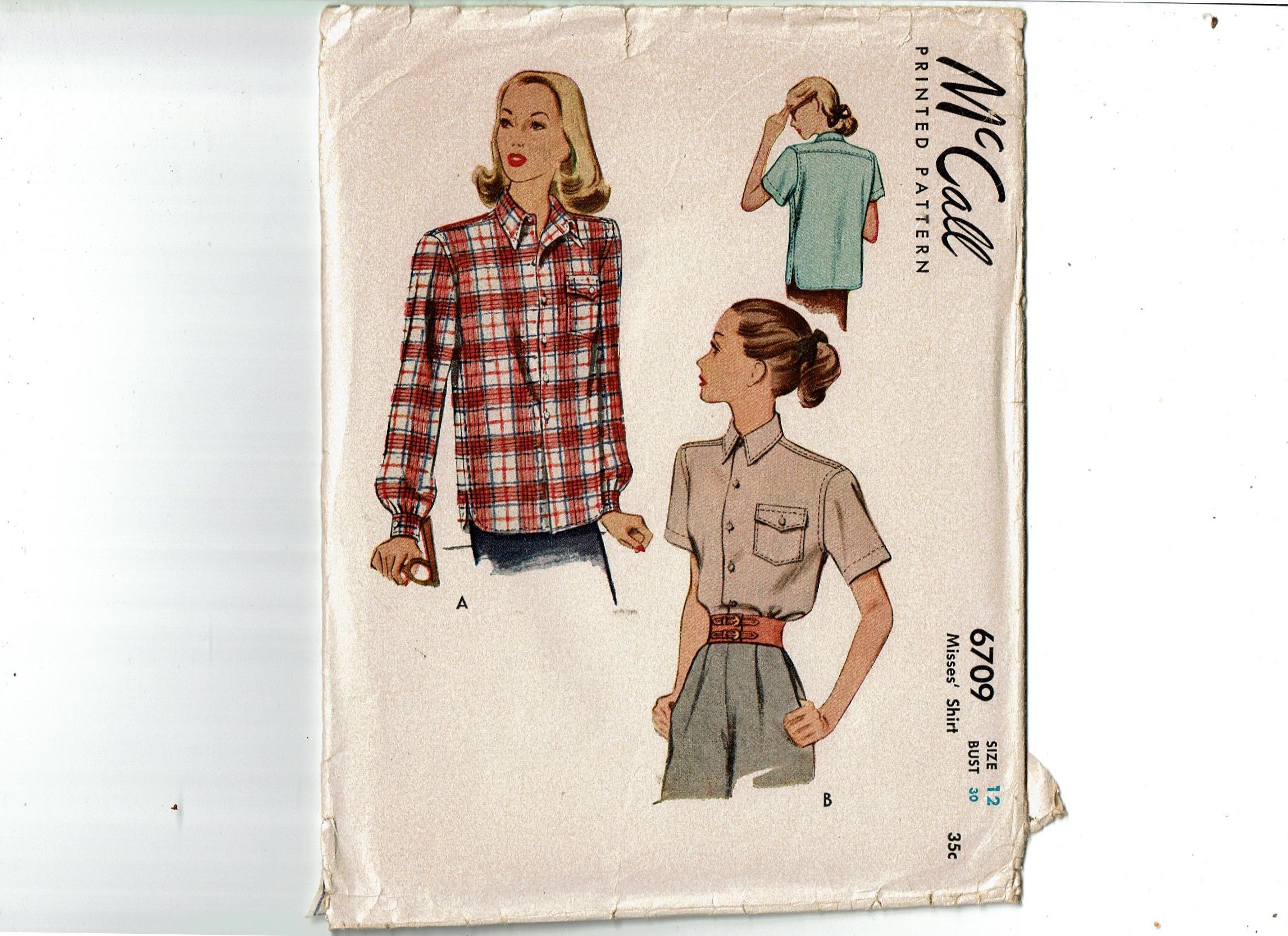 1940 Mccall 6709 Shirt Vintage Sewing Pattern Size 12 Bust 30 - Etsy
