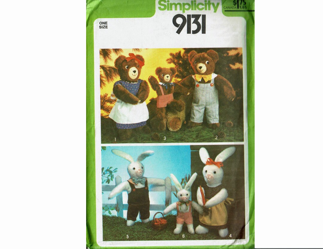 Set of Stuffed Animals Uncut Sewing Pattern Simplicity 9131 Bears and ...