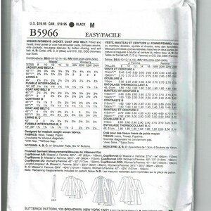 UNCUT Butterick Pattern Jacket Coat and Belt Sizes 8-16 or 18W-24W ...