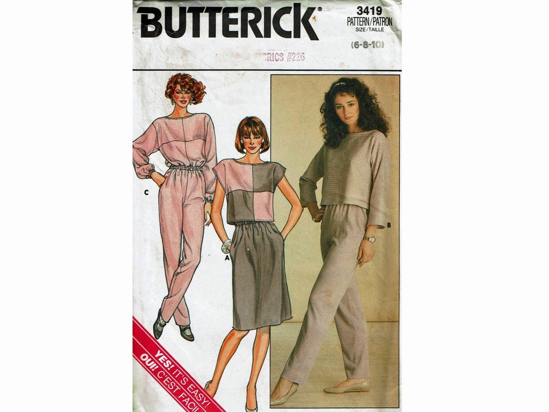 Easy to Sew Top Skirt Pants Uncut Sewing Pattern Butterick 3419 Sizes 6 ...