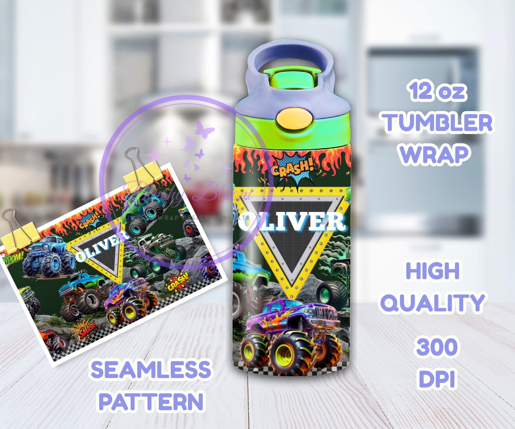 Monster Truck Kids Tumbler Wrap PNG, 20oz / 12oz Tumbler Wraps, Boys ...