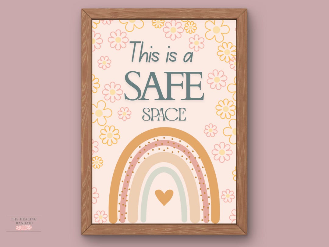 Safe Space Poster Boho Rainbow Printable Wall Art Retro Floral Positive ...