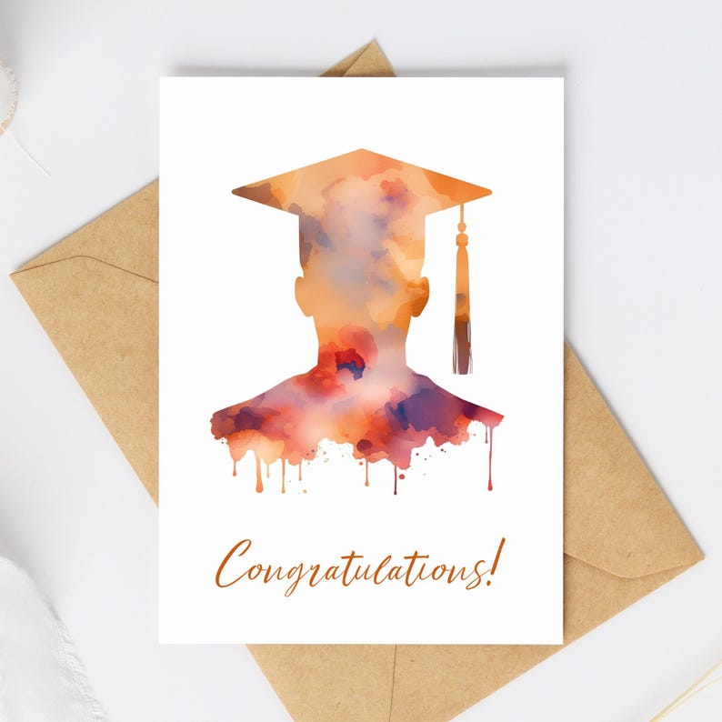 Editable Graduation Card Canva Template, Male Graduate Watercolor ...