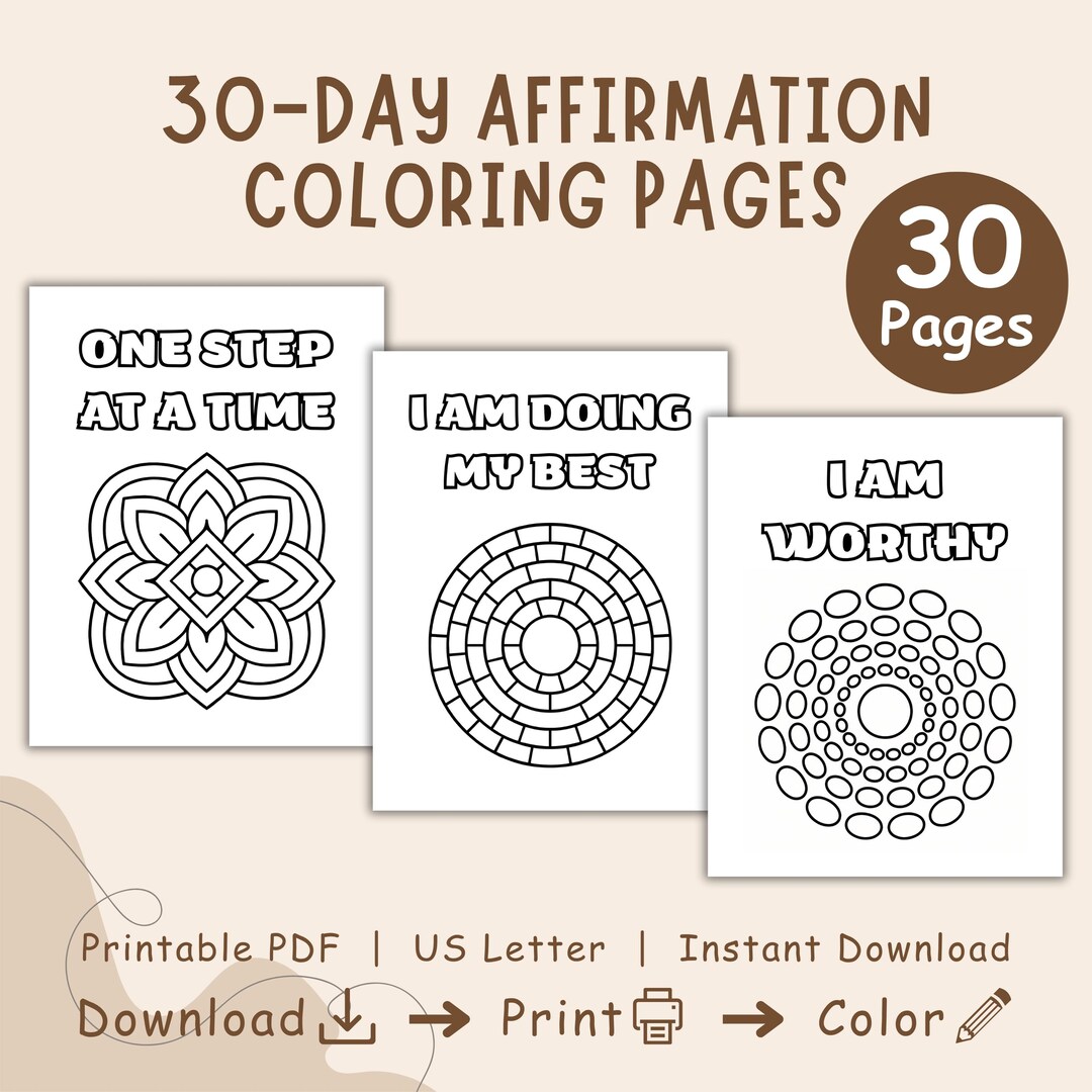 30-day Positive Affirmations Coloring Sheets, Motivational Coloring ...