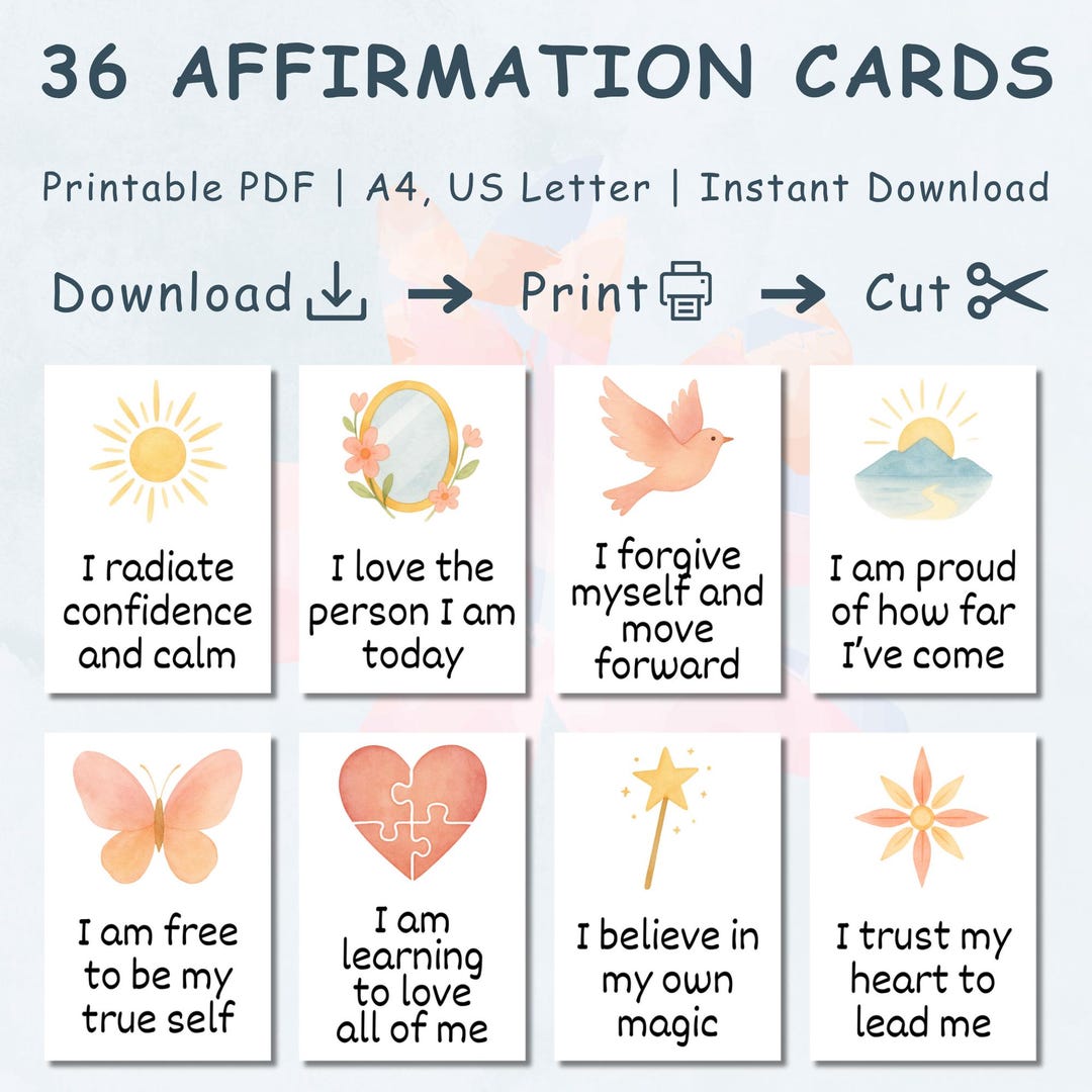 Watercolor Affirmation Cards Printable, Daily Positive Quotes, Self ...