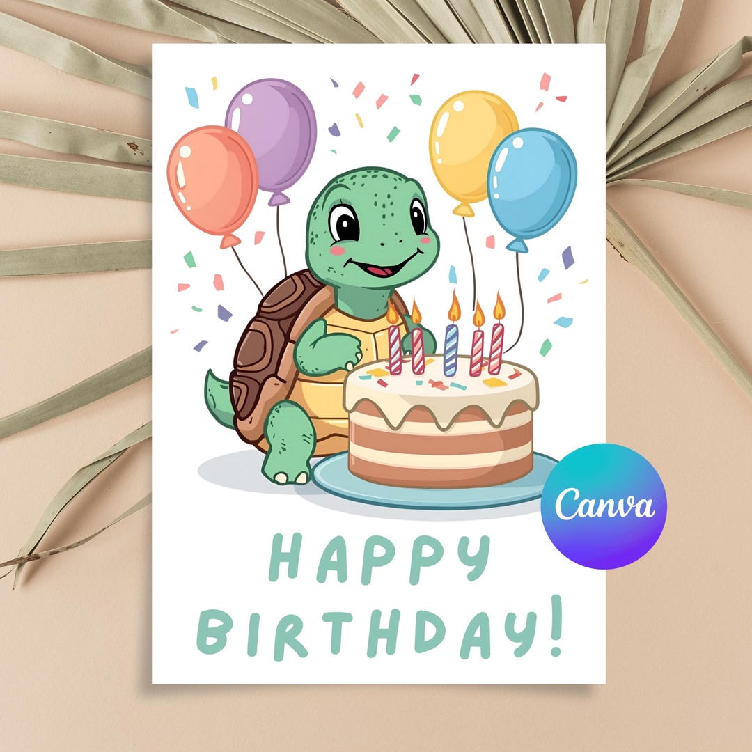 Turtle Birthday Card | Cute Doodle Scribble Turtle With Birthday Cake ...