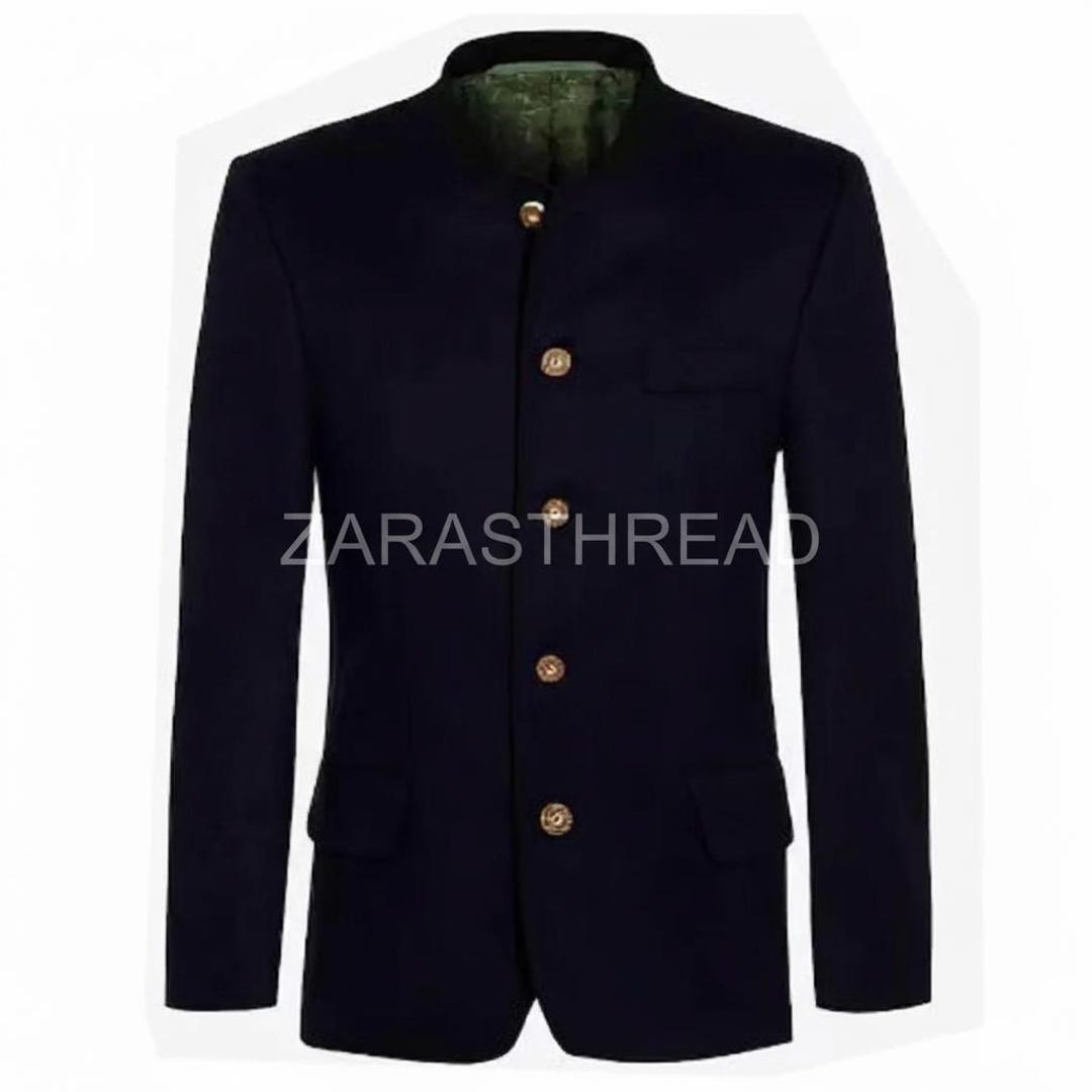 Luxury Cashmere Trachten Janker Jacket | Men's Navy Blue Stand Collar ...