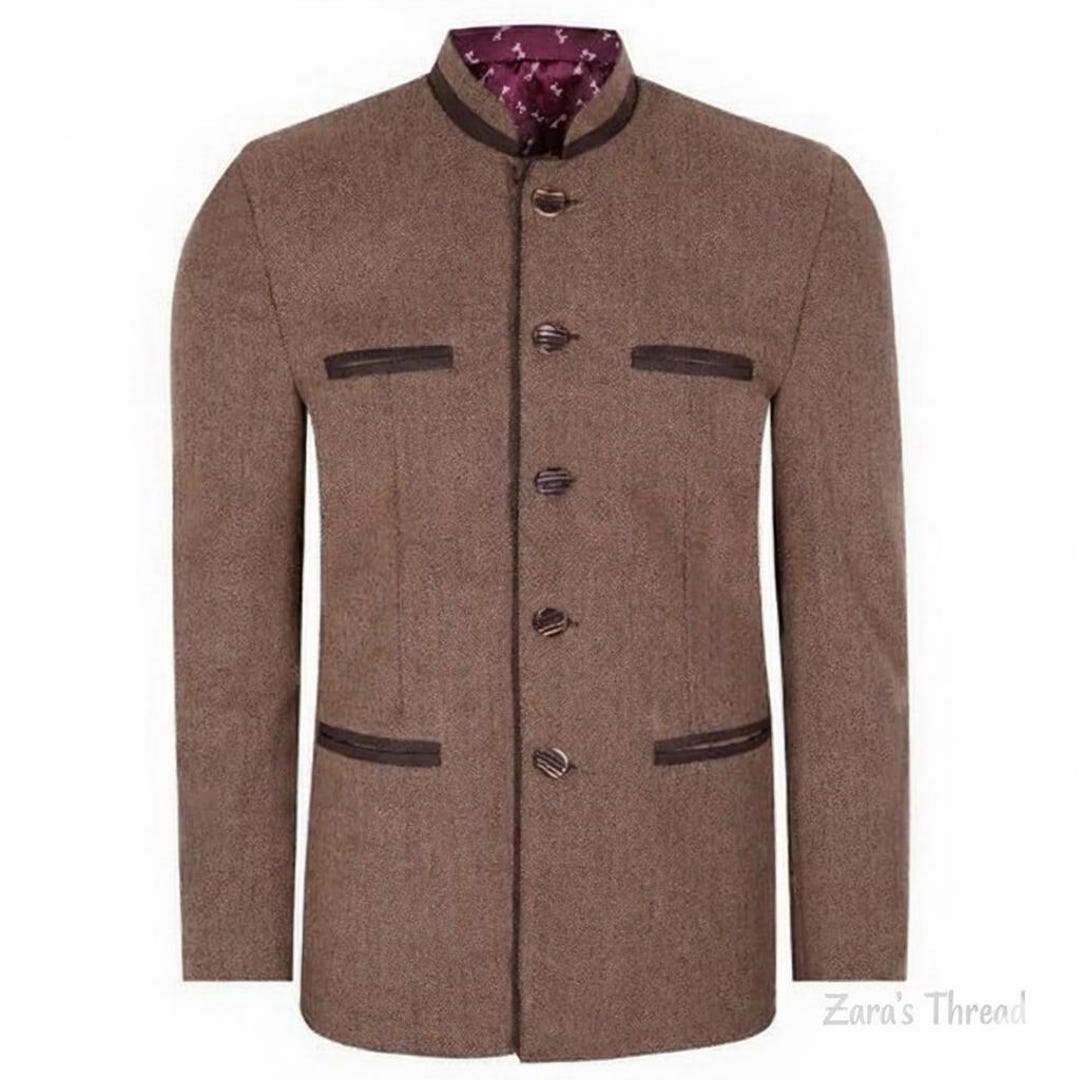 Brown Trachten Jacket, Men Austrian Wool Jacket, Custom Made German ...
