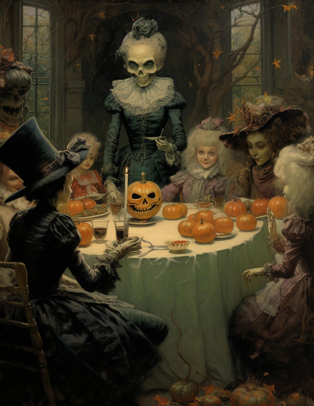 Victorian Creepy Skeleton Tea Party Metal Sign Halloween Wall Decor ...