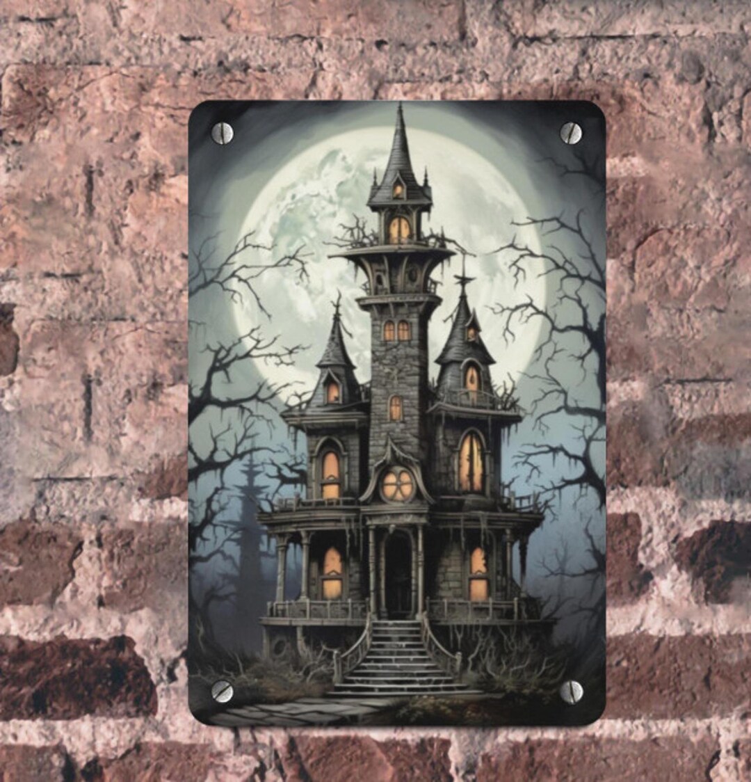 Vintage Spooky Victorian Haunted House Metal Sign Halloween Wall Decor ...