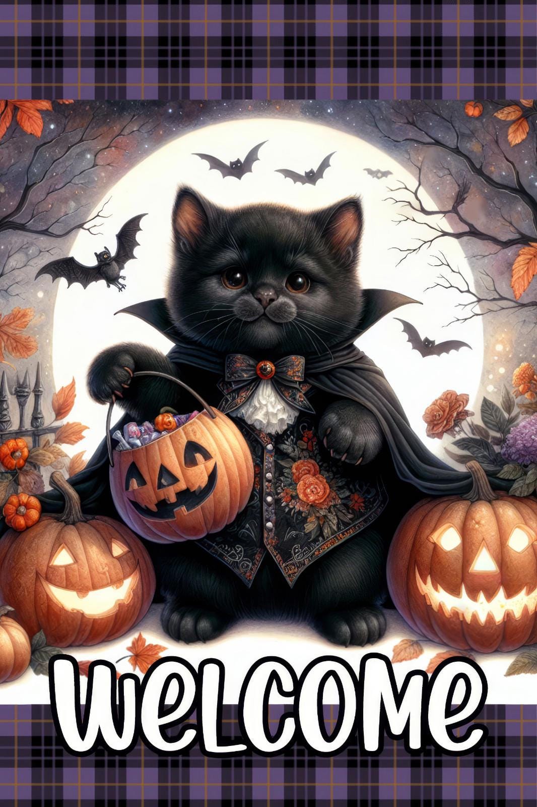 Welcome Black Kitty Cat Dracula Welcome Garden Flag Decor Halloween ...