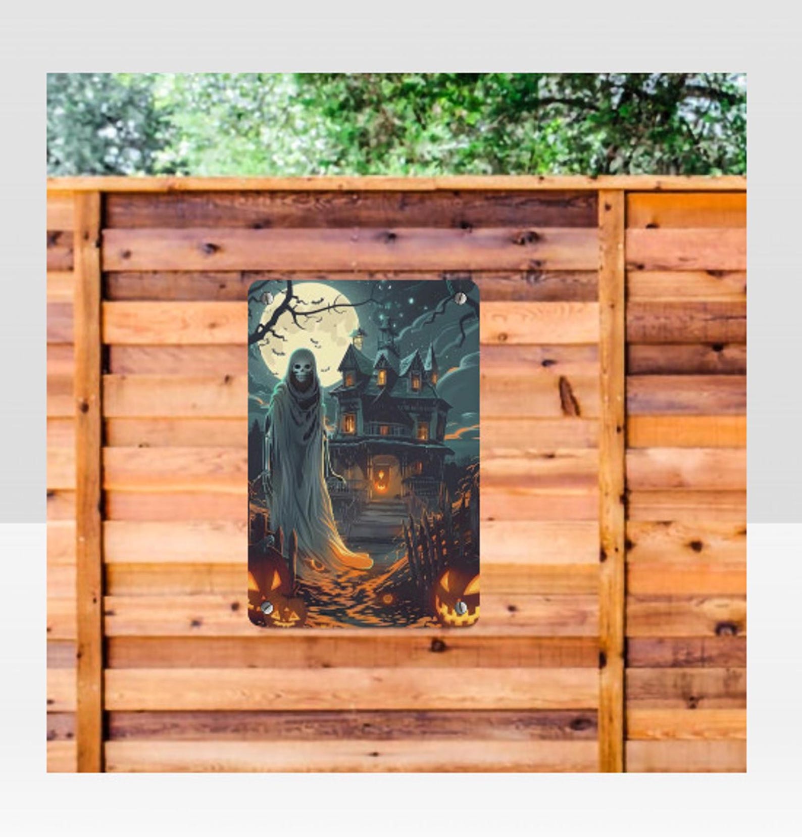 Vintage Creepy Ghoul Haunted House Metal Sign Halloween Wall Decor 8x12 ...