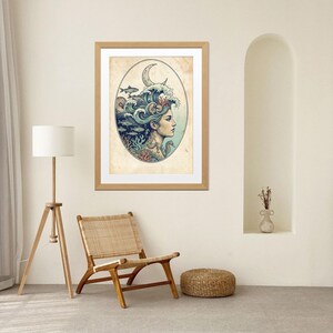 Sea Goddess Wall Art, Surreal Ocean Woman Print, Vintage Nautical Decor ...