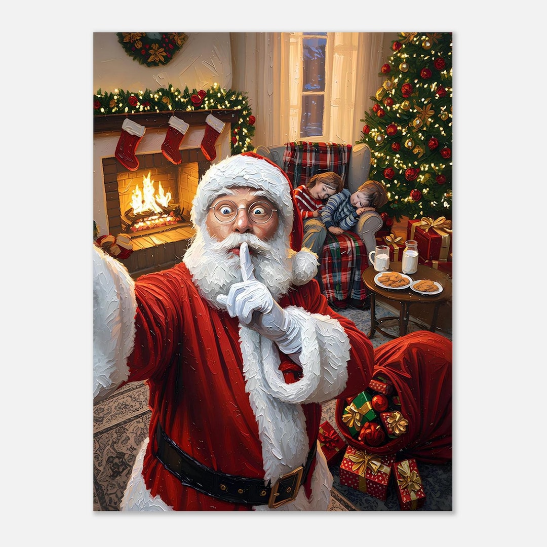 Santa Selfie Art Print – Shhh, Christmas Eve Holiday Decor - Etsy
