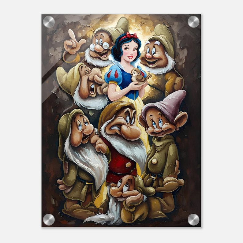 Snow White and Seven Dwarfs Art Print, Fairy Tale Textured Painting ...