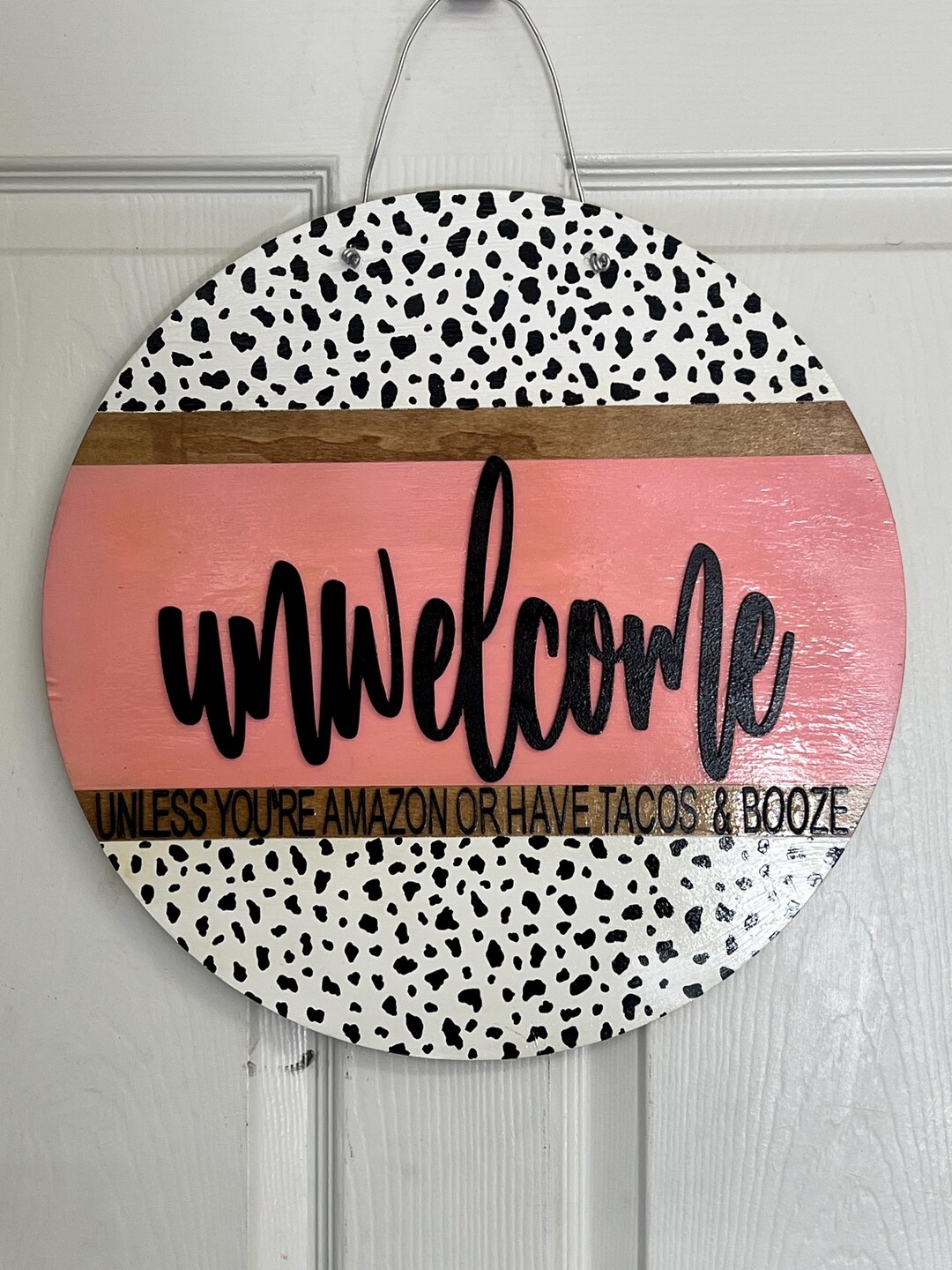 Funny Unwelcome Door Sign: Pink Dalmatian Print, Tacos & Booze - Etsy