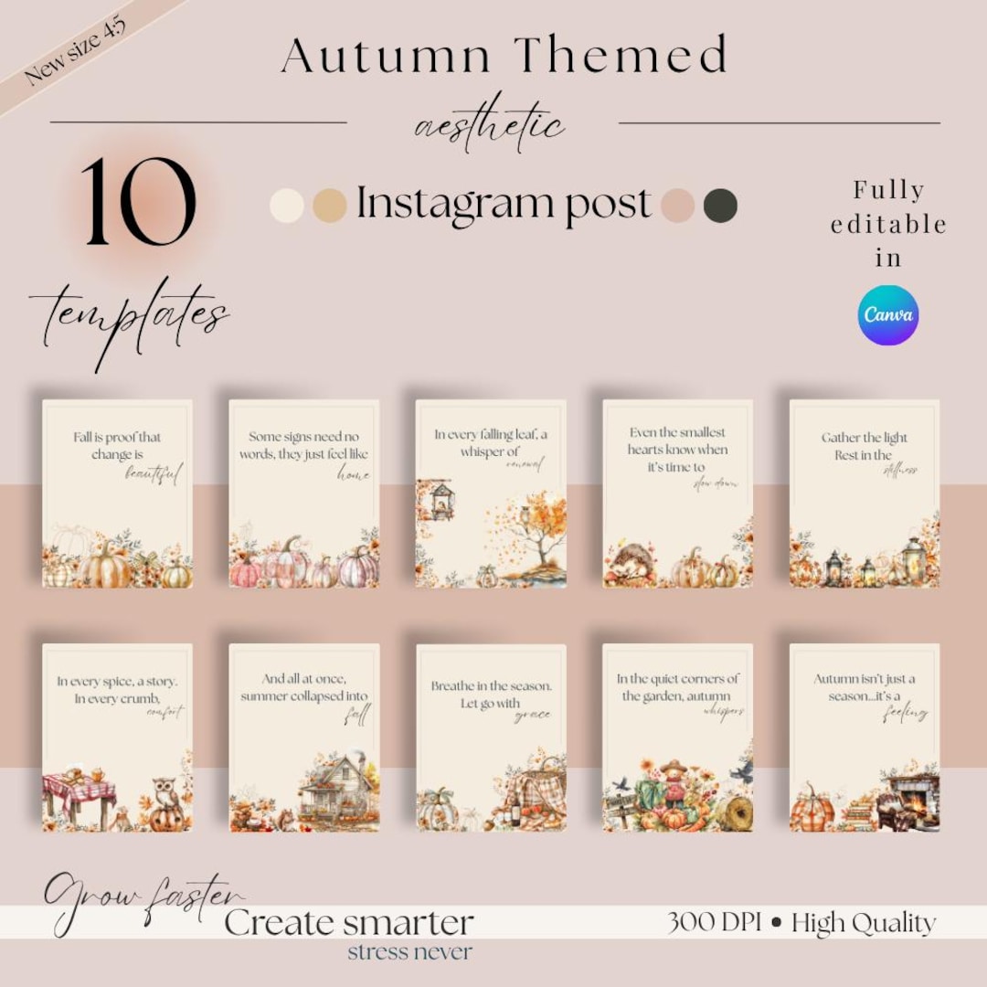 Cozy Autumn Instagram Templates: Canva Editable Fall Designs (digital ...