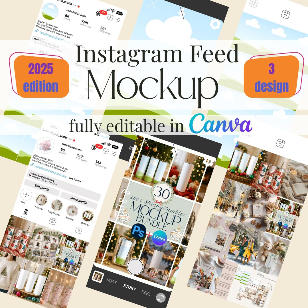Instagram Feed Mockup – Editable Canva Template for Social Media Posts ...