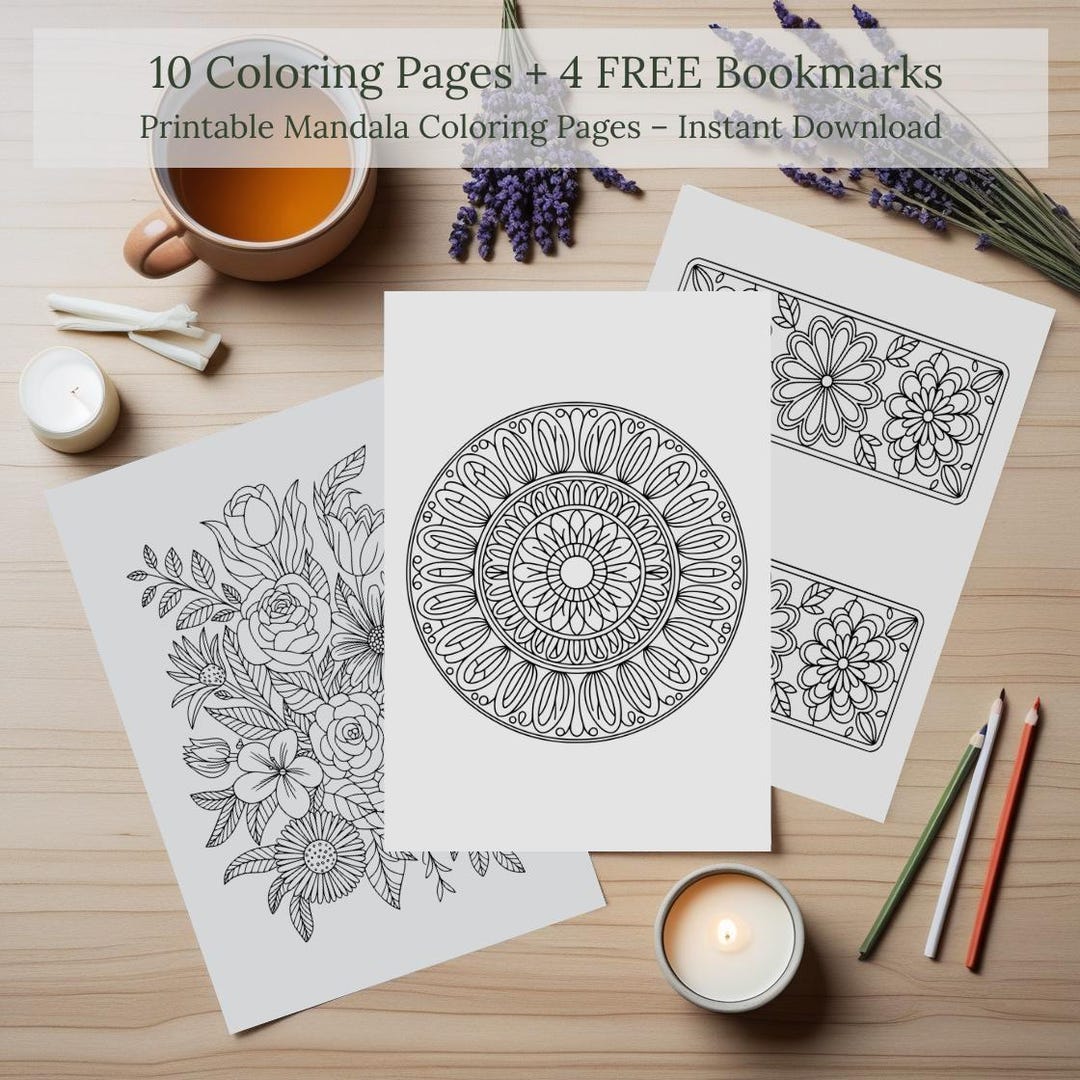 Mandala & Floral Coloring Pages Bundle | 10 Printable Coloring Sheets ...