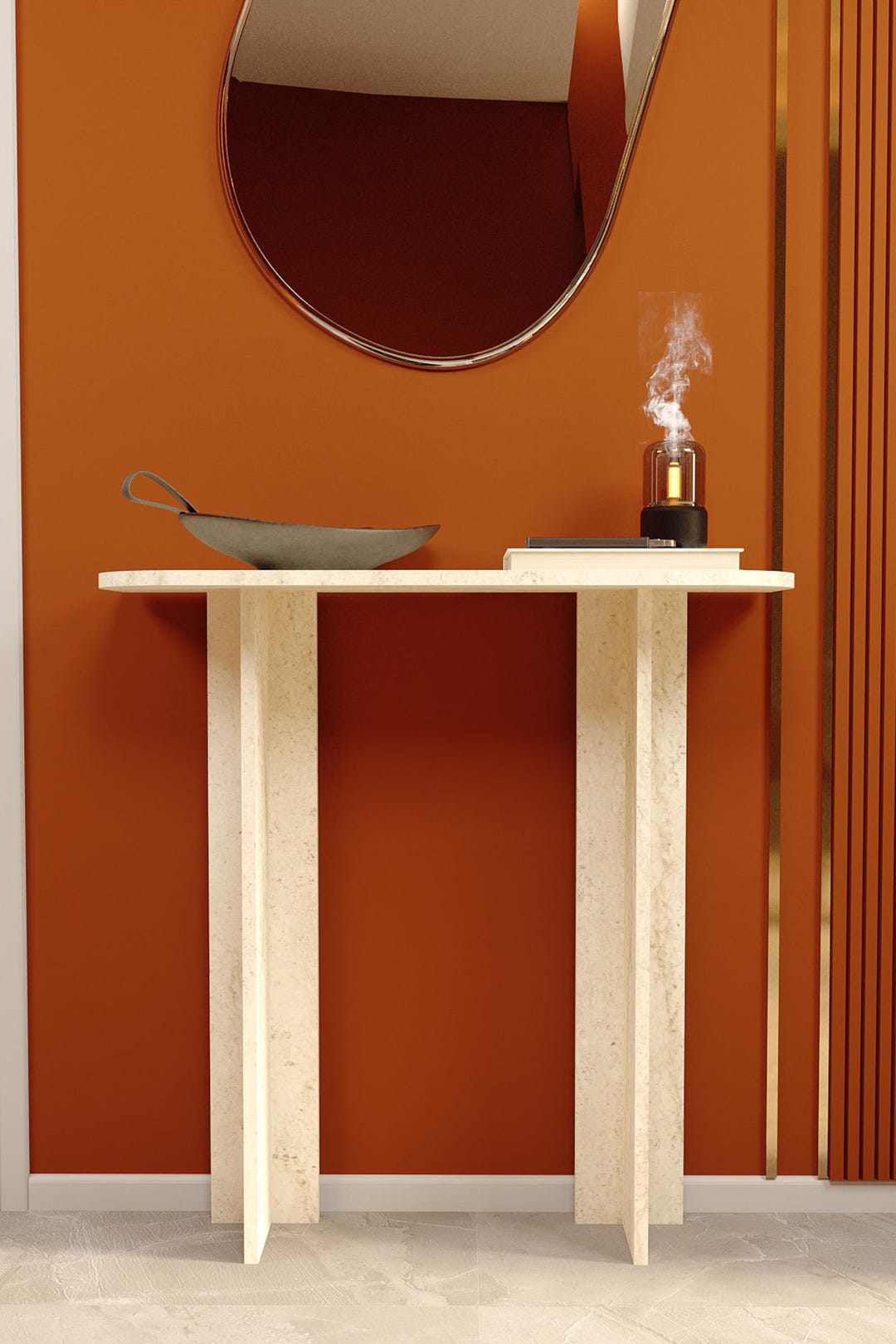 Travertine-look Suntalam Console Table | Scandinavian Entryway Table ...