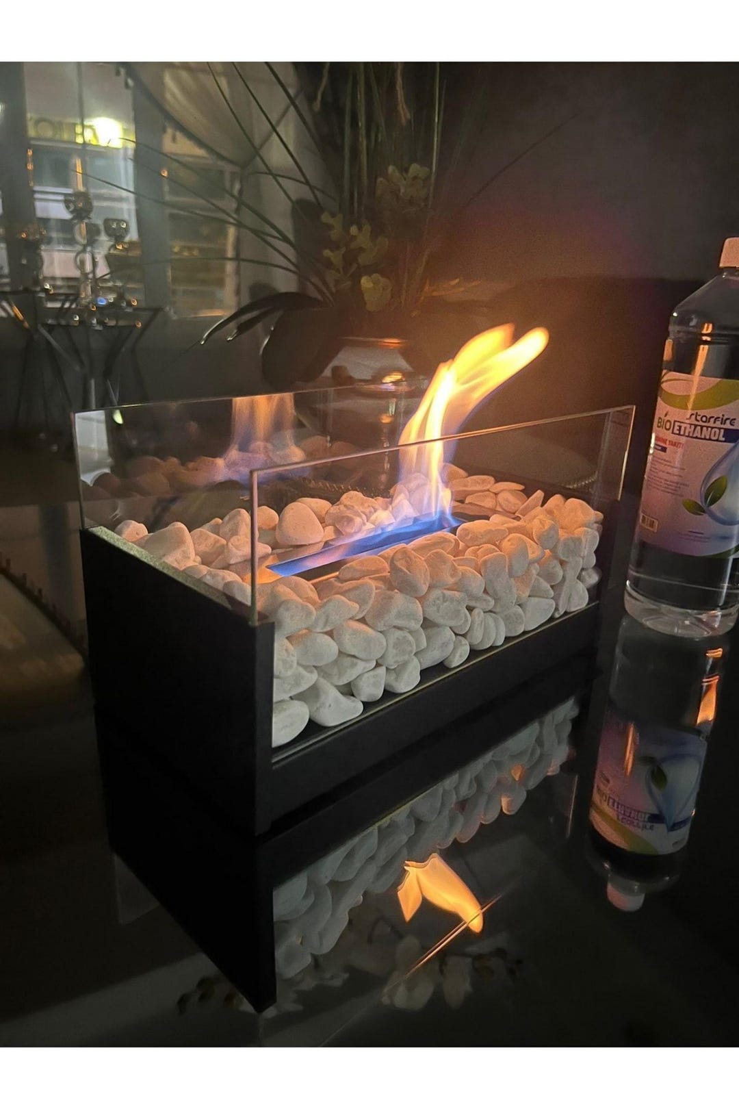 Black Tabletop Bioethanol Fireplace | Modern Metal Desk Fire Pit With ...