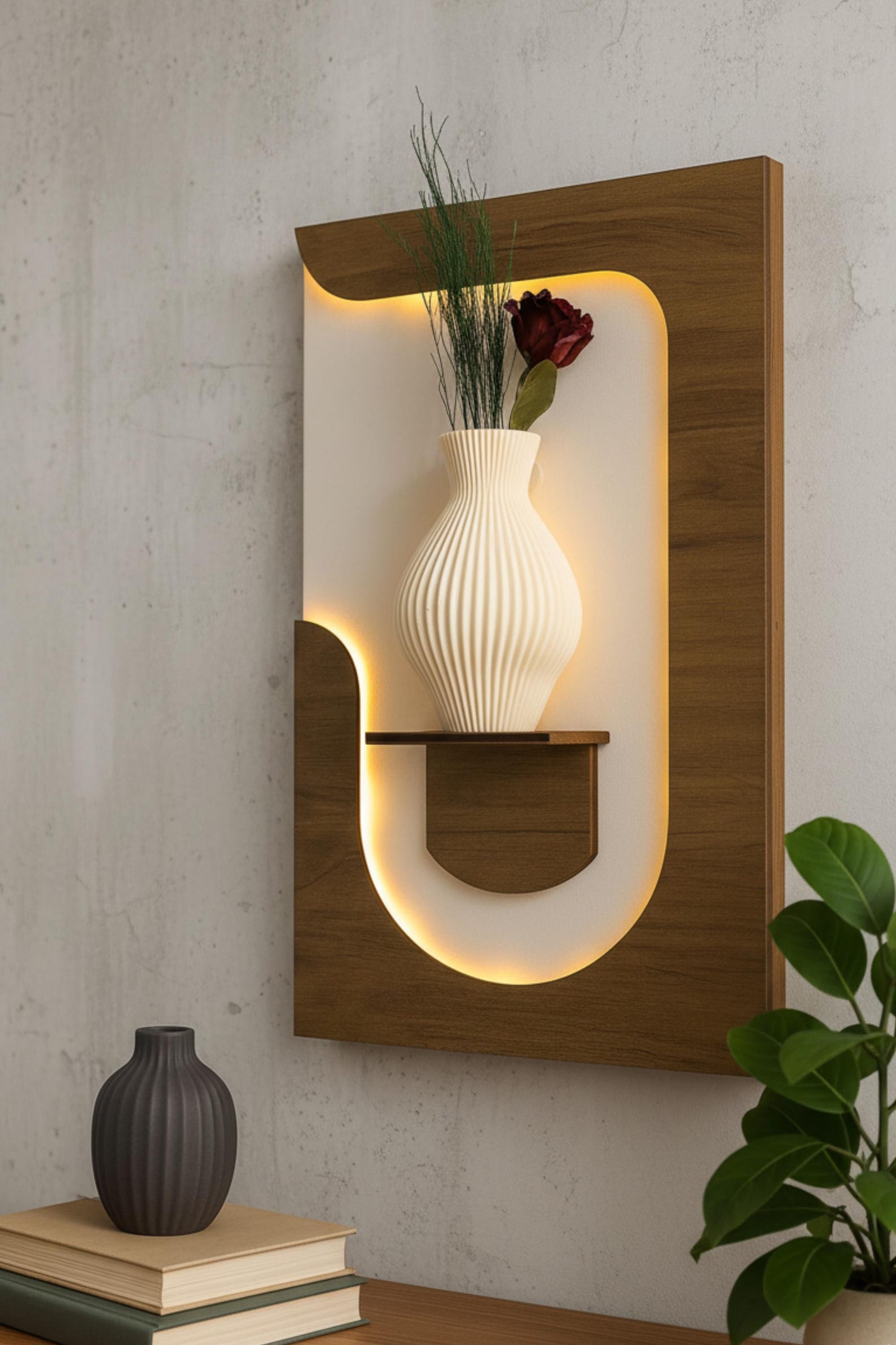 Minimalist LED Light Wood Wall Shelf With Battery-powered Decor - Etsy