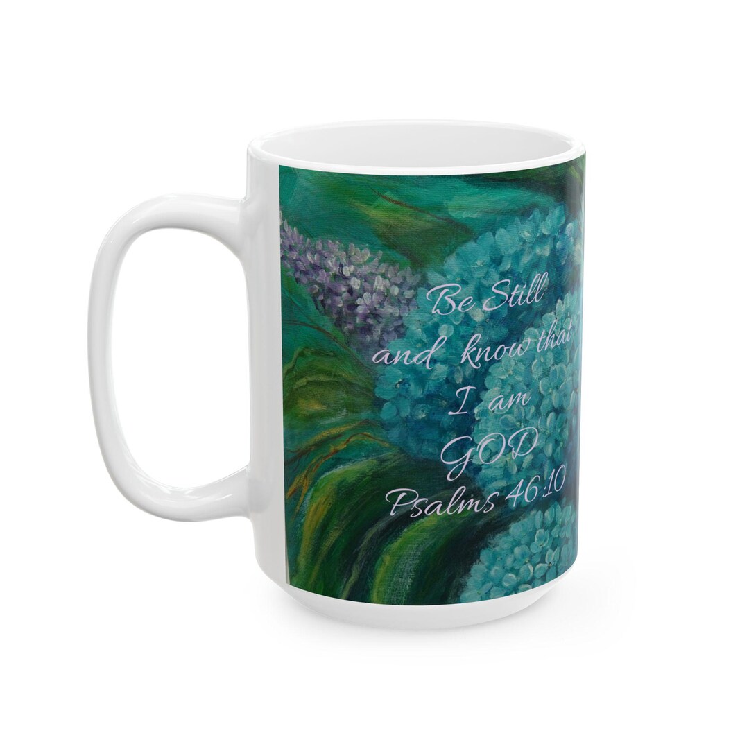 Teal Floral Ceramic Coffee Mug - Psalms 46:10 Scripture - Etsy