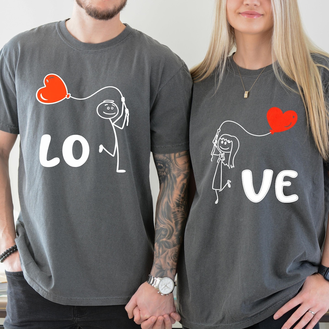 Love Balloon Couple T-shirt: Matching Valentine’s Day Tee for Lovers - Etsy