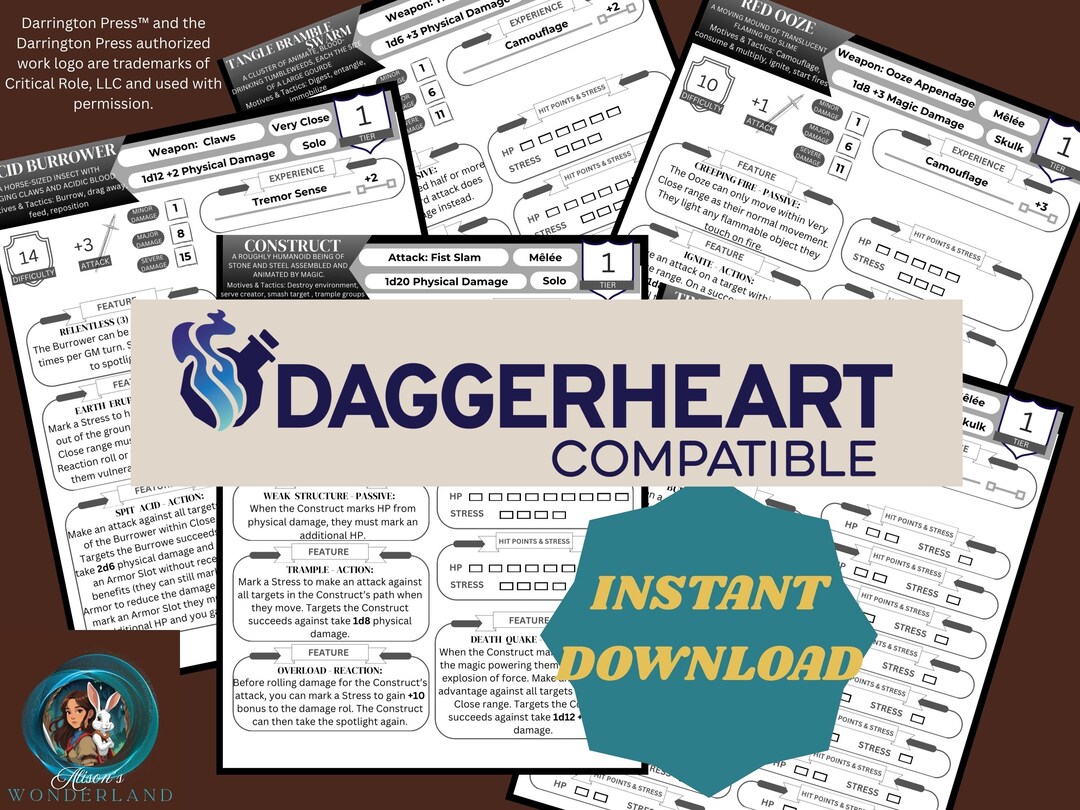 Tier 1 Monsters & Creatures, Adversary Stat Blocks, Daggerheart ...