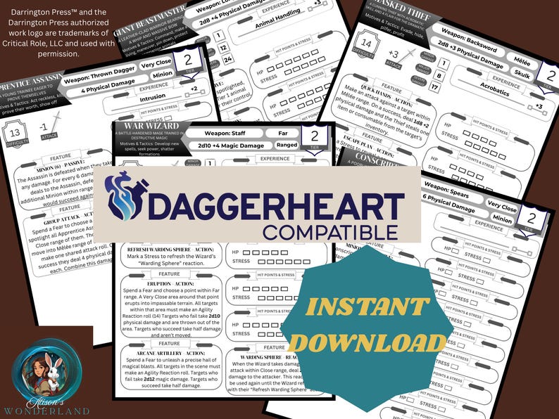 Tier 2 NPC Style Adversary Stat Blocks, Daggerheart Compatible Enemy Tracker, PDF Download ...