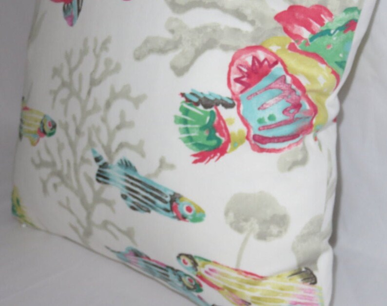 Tropical Fish Pillow Cover on White Cotton 17 Square | Etsy