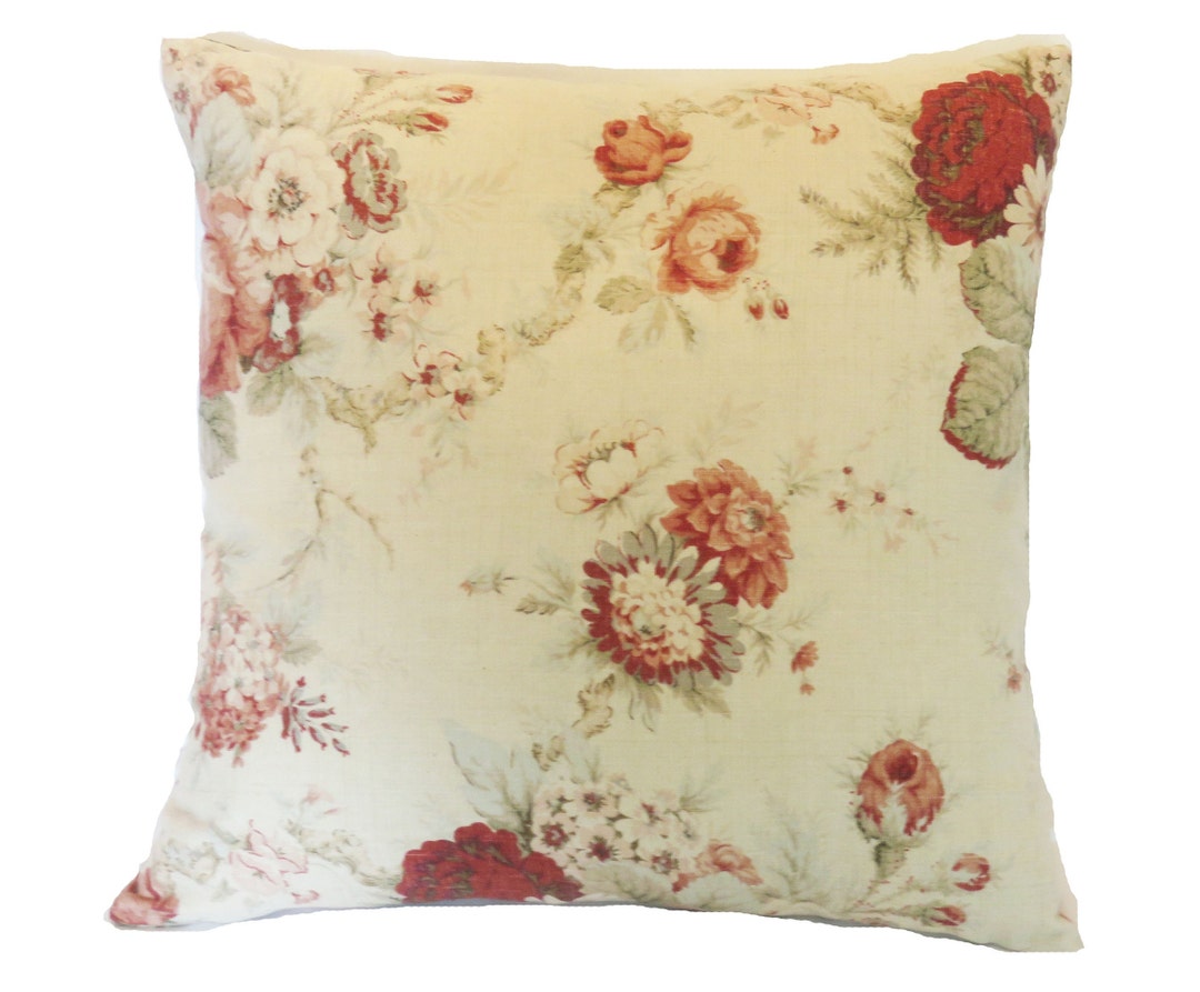 Waverly Norfolk Rose Pillow Cover: Antique Floral Print, Cream, Pink ...