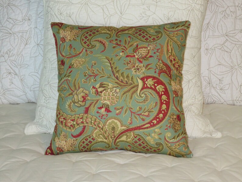 Sea Green Paisley Floral Pillow Cover Waverly Rhapsody | Etsy