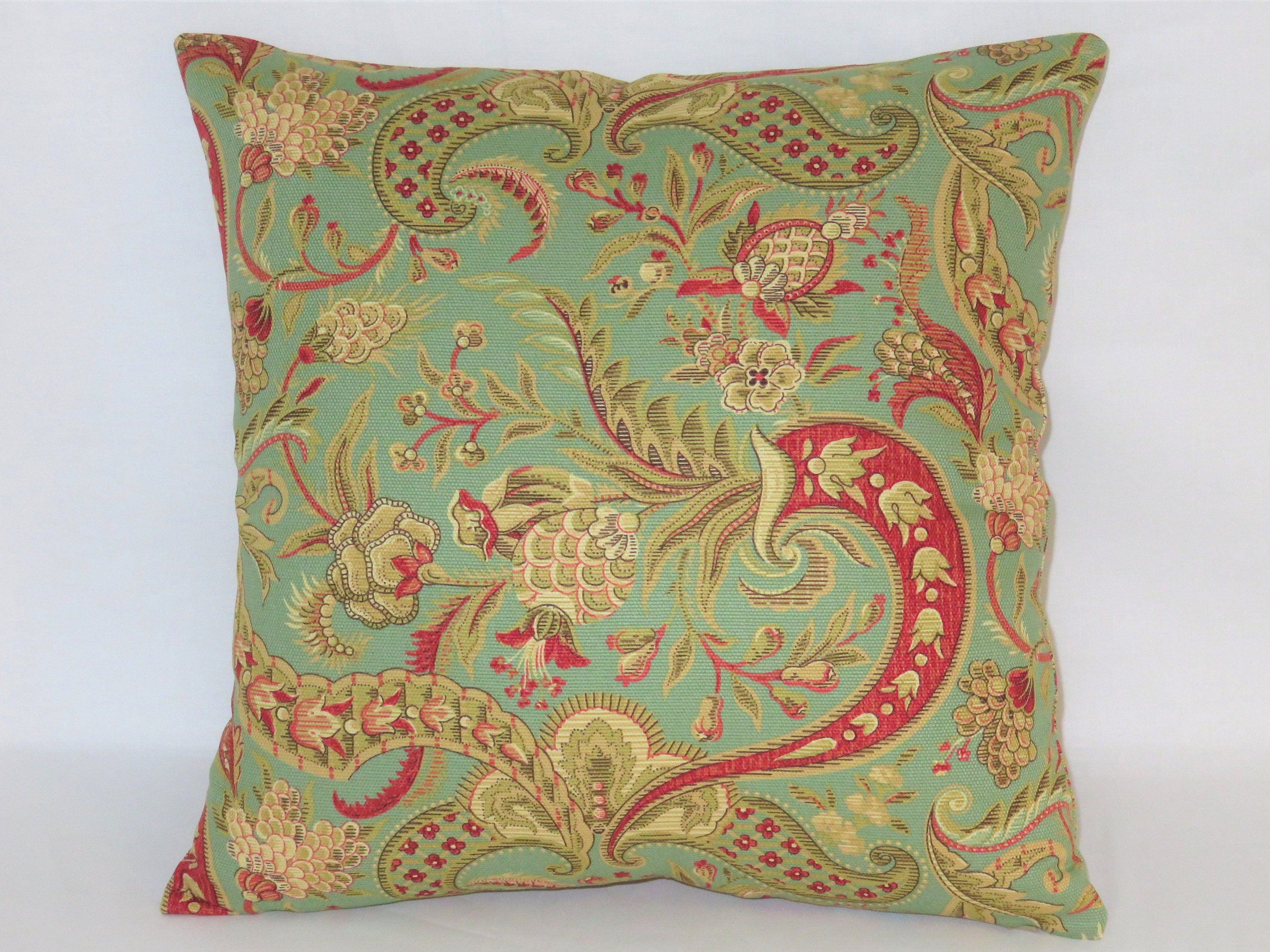 Sea Green Paisley Floral Pillow Cover Waverly Rhapsody | Etsy