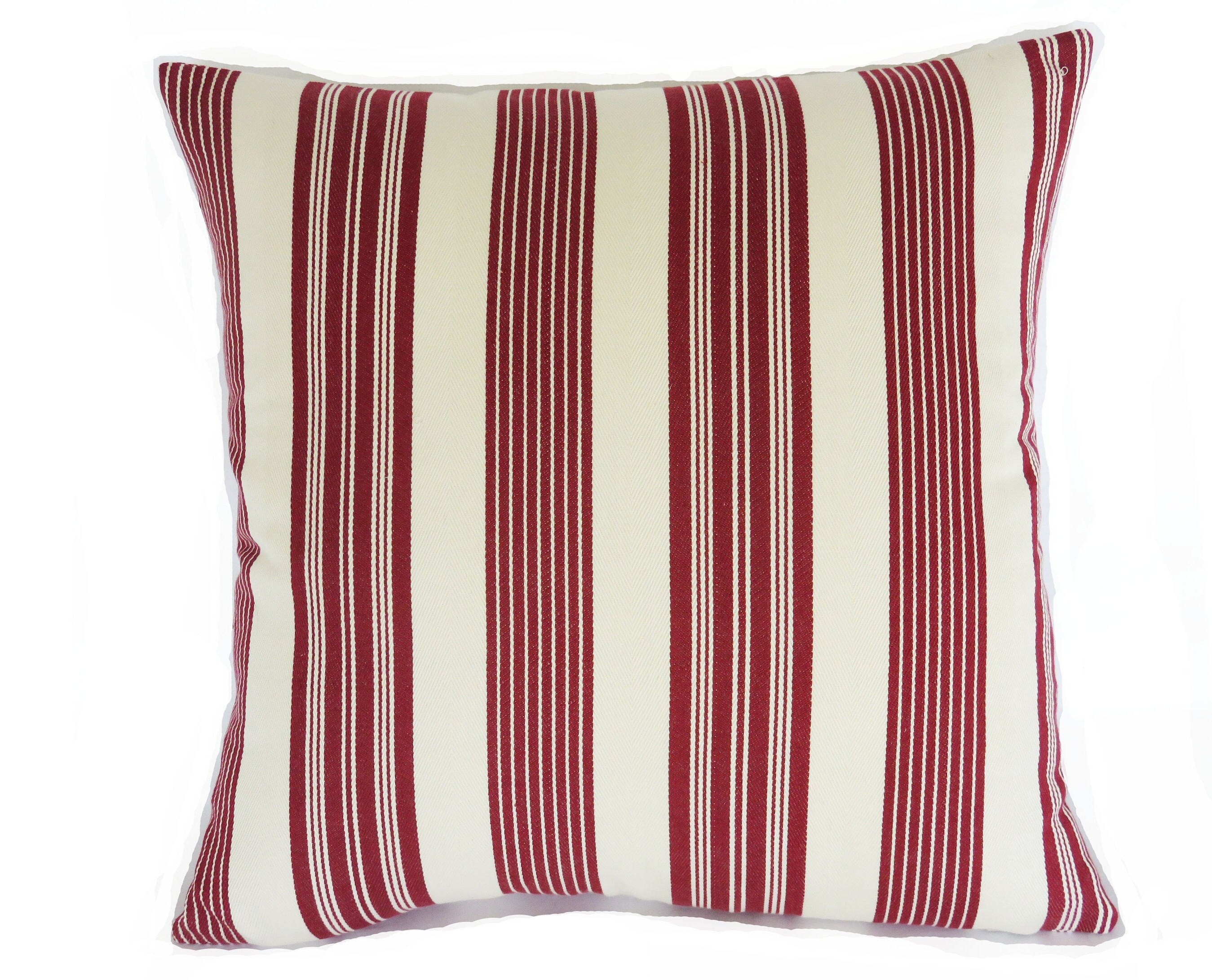 Cranberry Red Stripe Pillow Cover Woven Twill Ticking 17 | Etsy