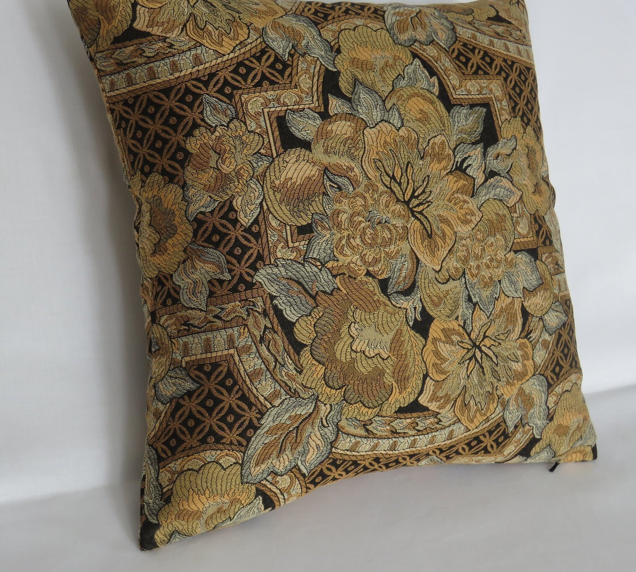 Gold Brocade Floral Pillow Cover: Art Nouveau Tapestry, 17" Square - Etsy