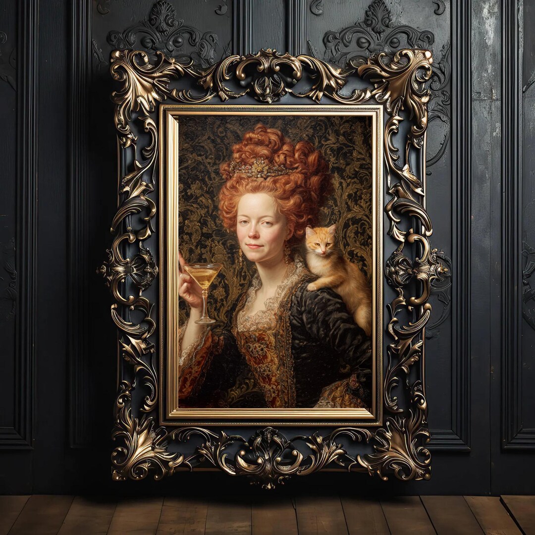 Rococo Lady With Cat Art Print, Baroque Feline Portrait - Etsy
