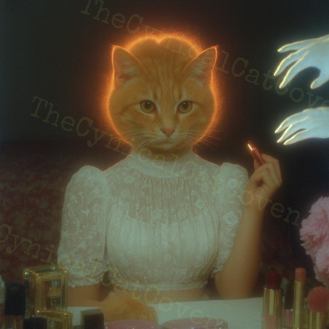Vintage Glam Cat Wall Art, Surreal Dreamcore Portrait, Feminine Feline ...